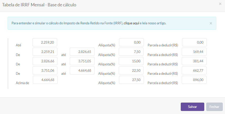 Como alterar as faixas de retenção do IRRF (Tabela do IR) – Superlógica ...